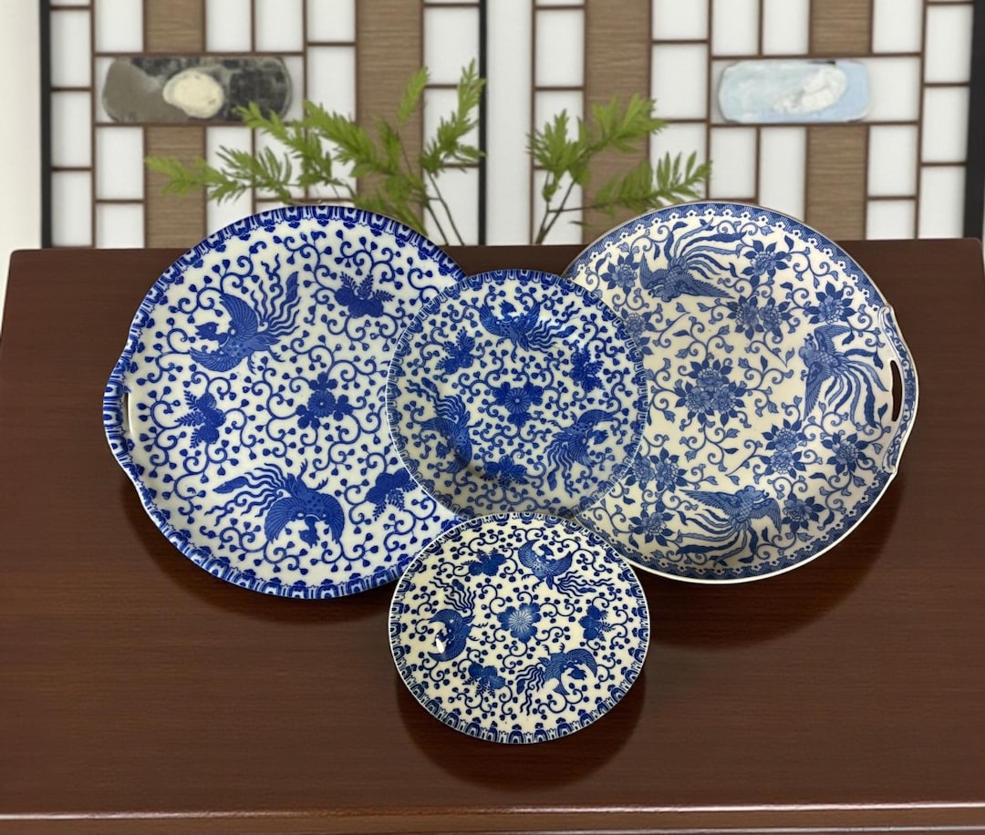 Vintage Phoenix Ware Plate: Blue and White Flying Turkey Oriental ...