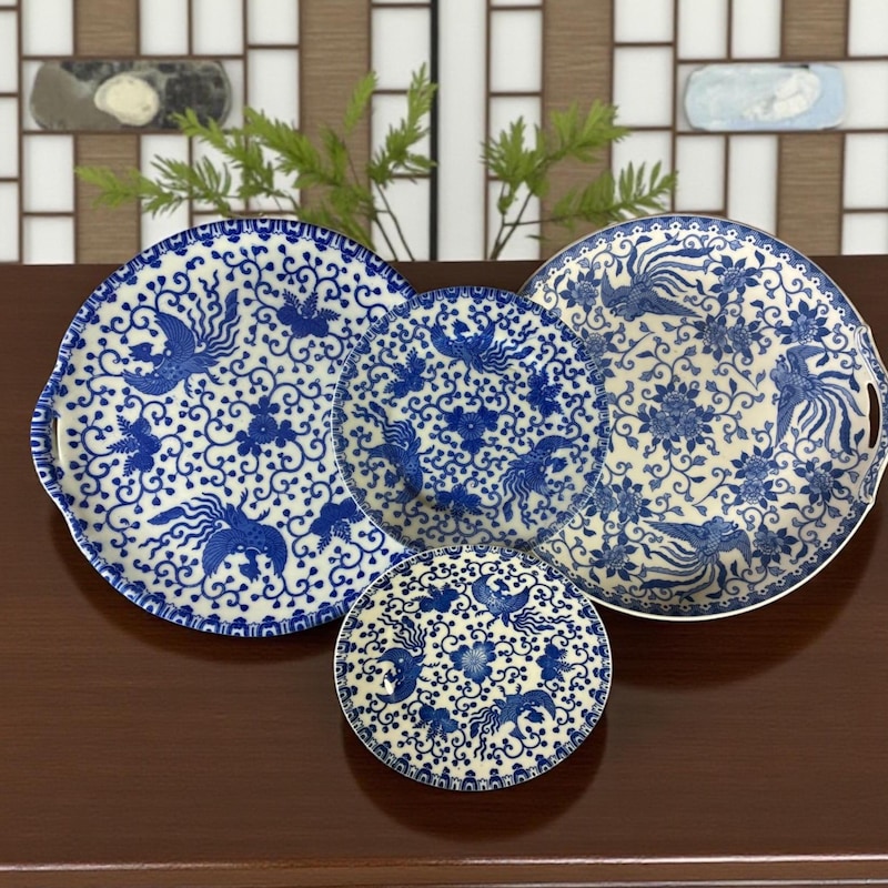 Japan Blue Phoenix Plates - Etsy