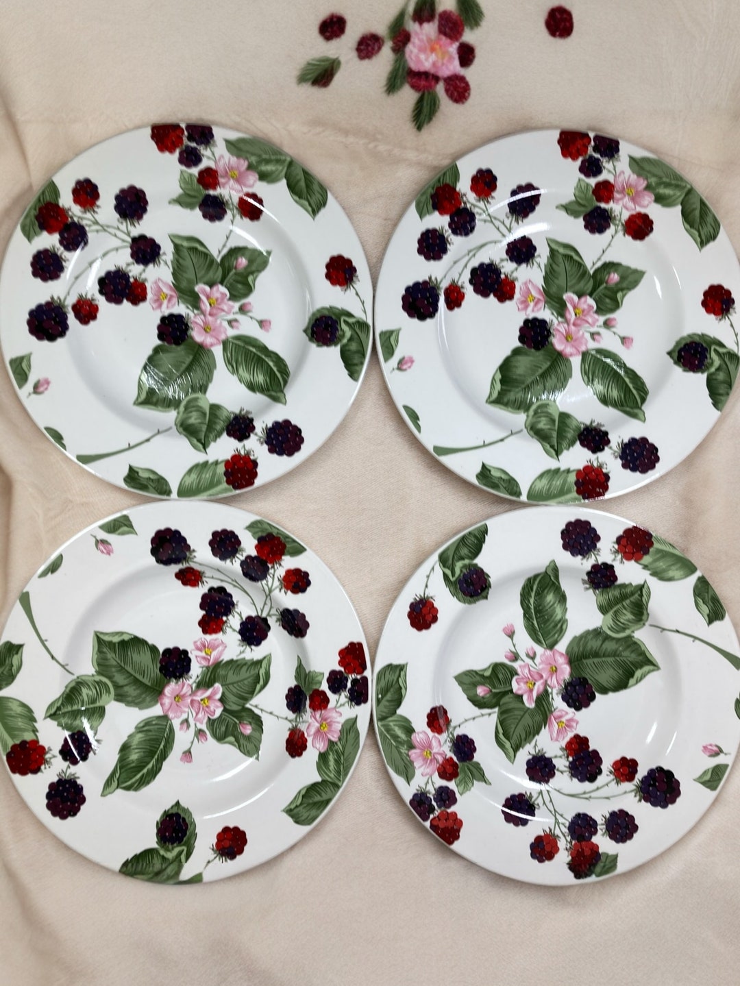 TIENSHAN Stoneware "raspberry Social" 8" Salad Plates ~ Set of 4 ...