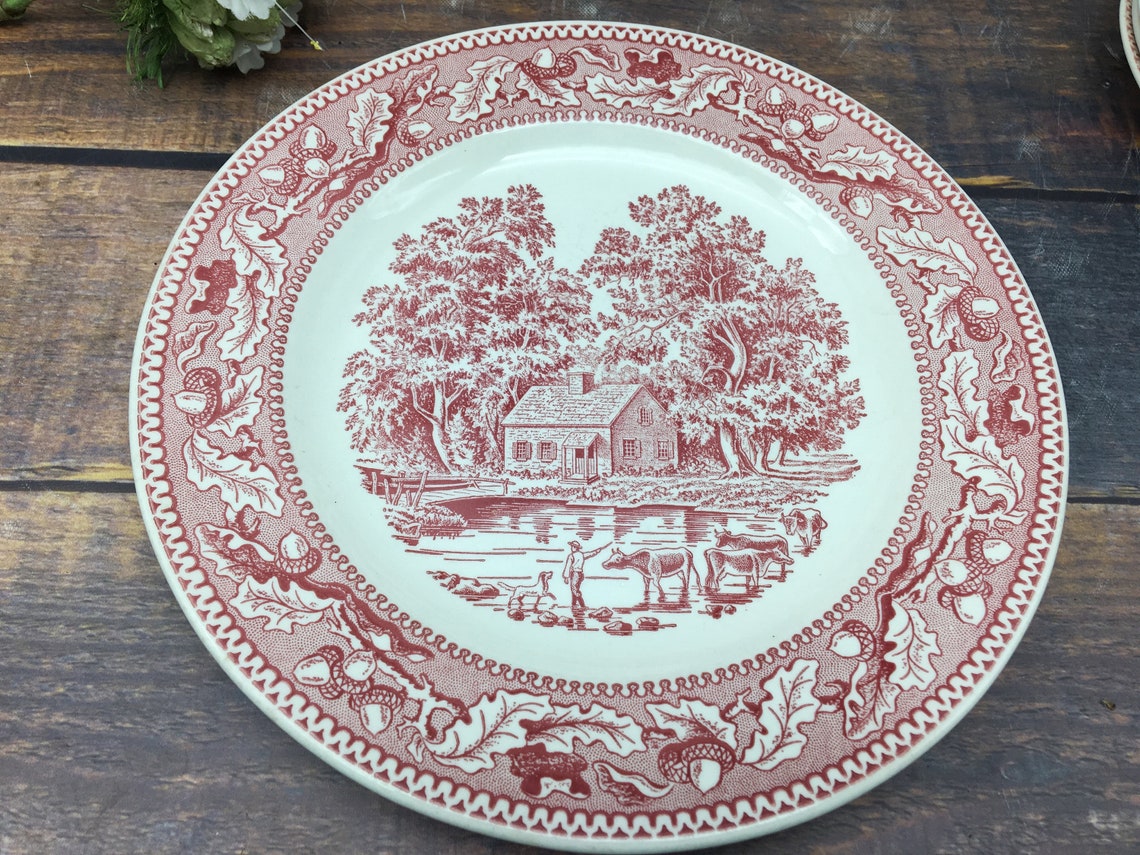 Vintage Royal China Ironstone Red Transferware Plate or Saucers ...