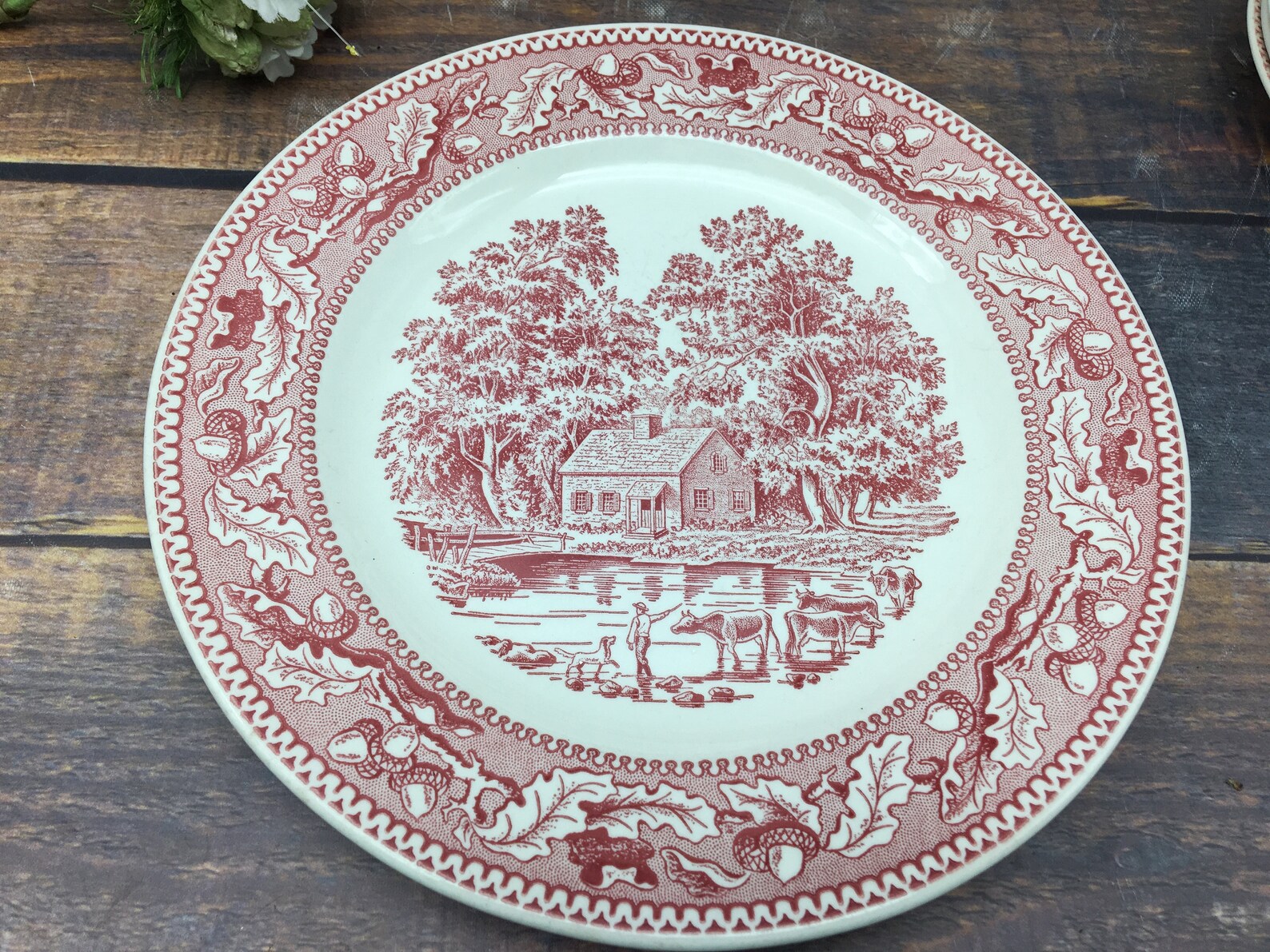 Vintage Royal China Ironstone Red Transferware Plate or Saucers ...
