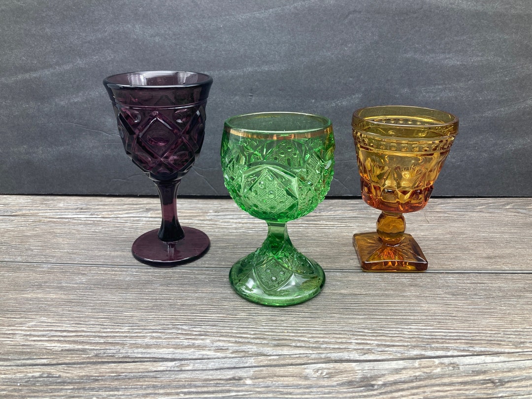 EAPG Wine Goblets~ Mckee Glass "sunbeam" /viking Glass "diamond ...