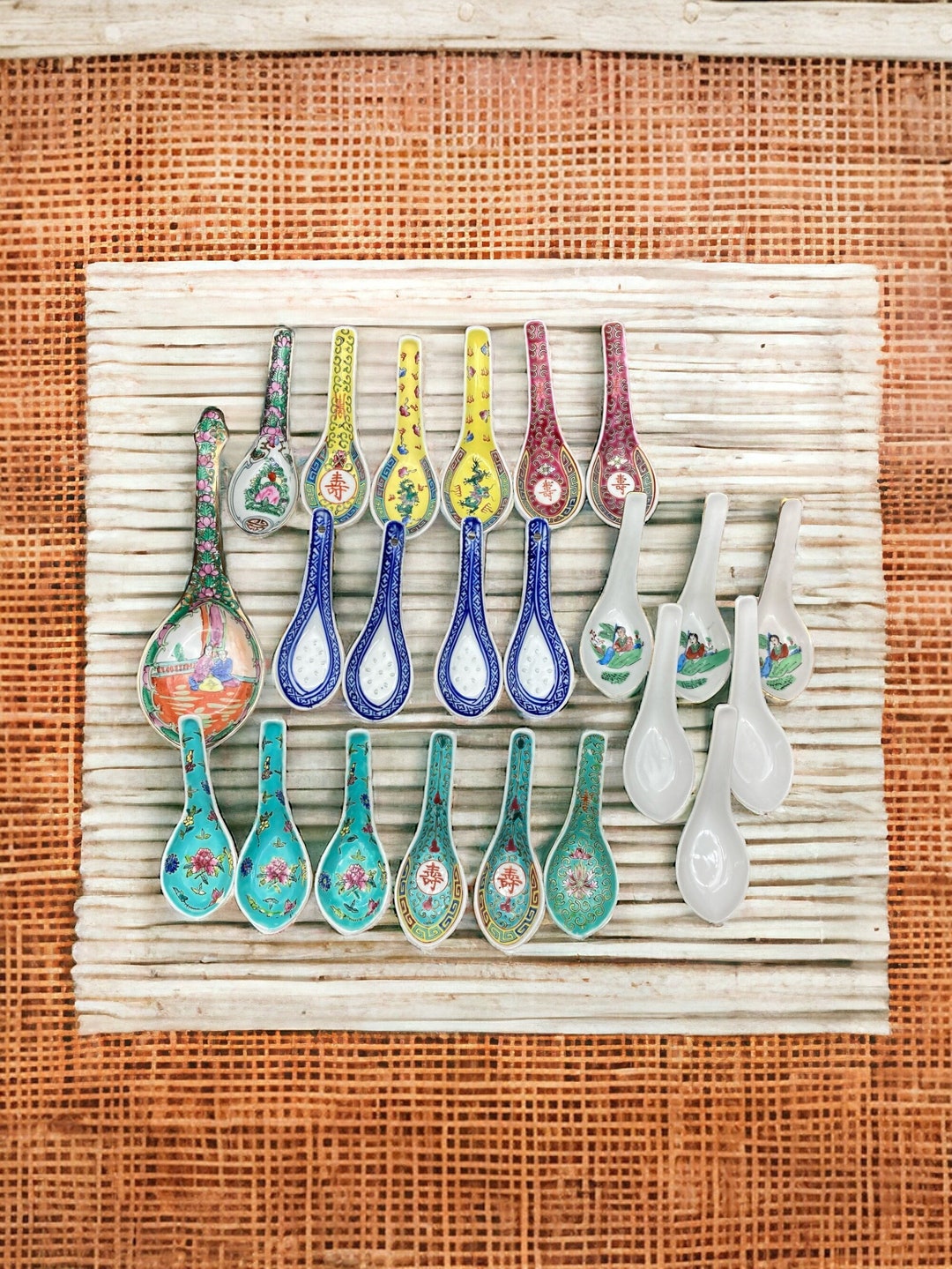 Chinese Porcelain Soup / Rice Spoons Beautiful Oriental Patterns Made ...