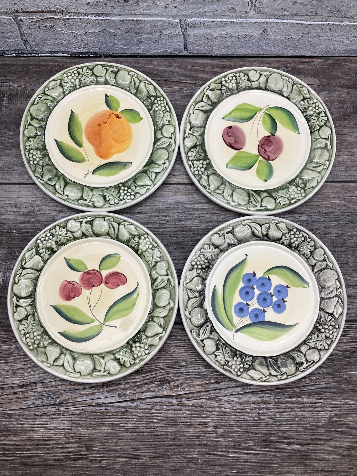 PIZZATO Pottery Plate: Handmade Hand-painted Fruit Motif, Embossed Edge ...