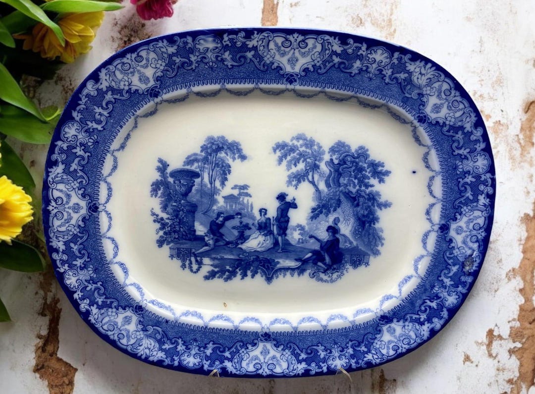 FLOW BLUE DOULTON 20 Large Platter watteau Pattern Made in England Blue ...