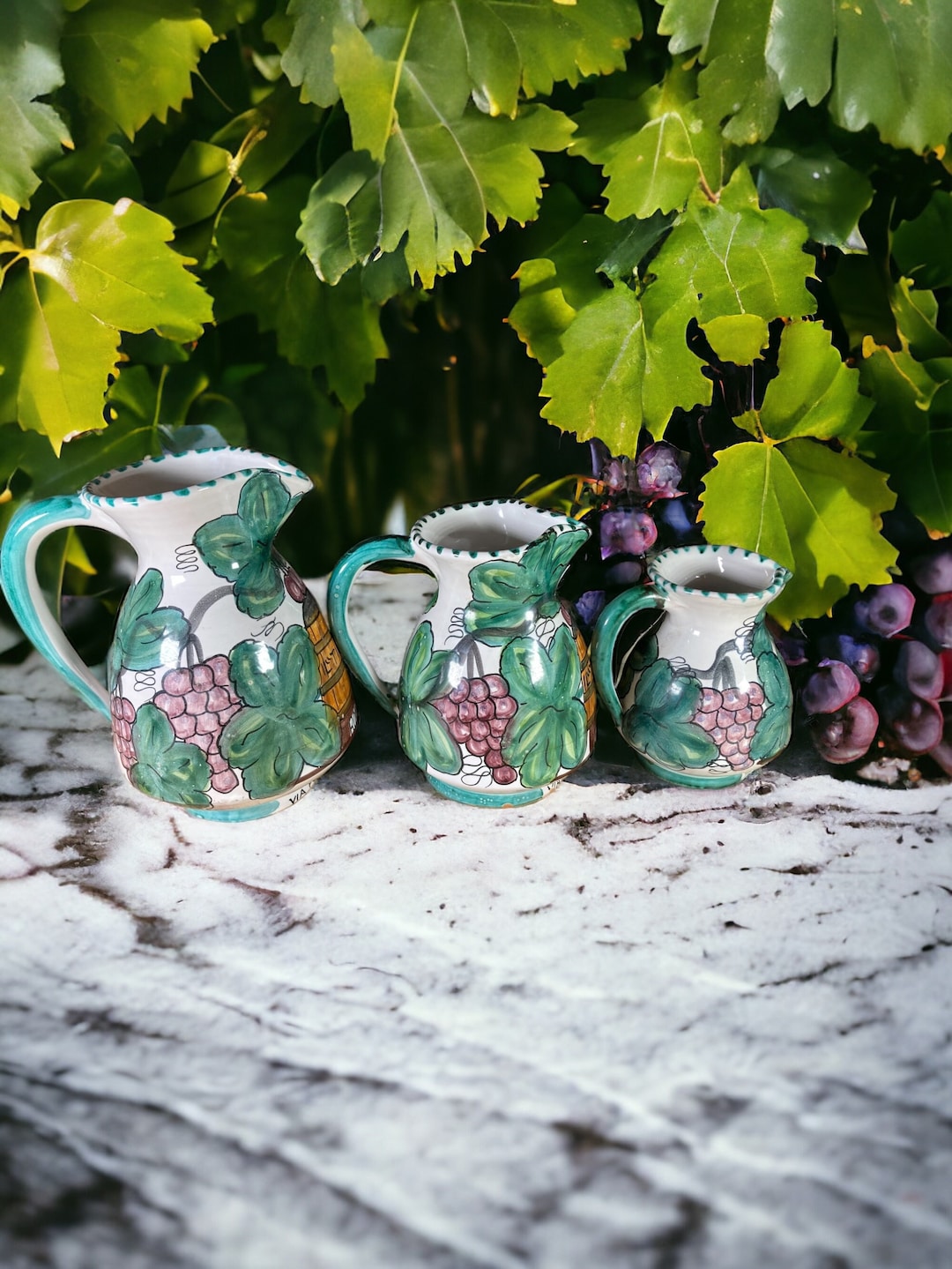 THREE Italian Hand Painted Pitchers CERAMICHE CECCONI Potters Made in ...