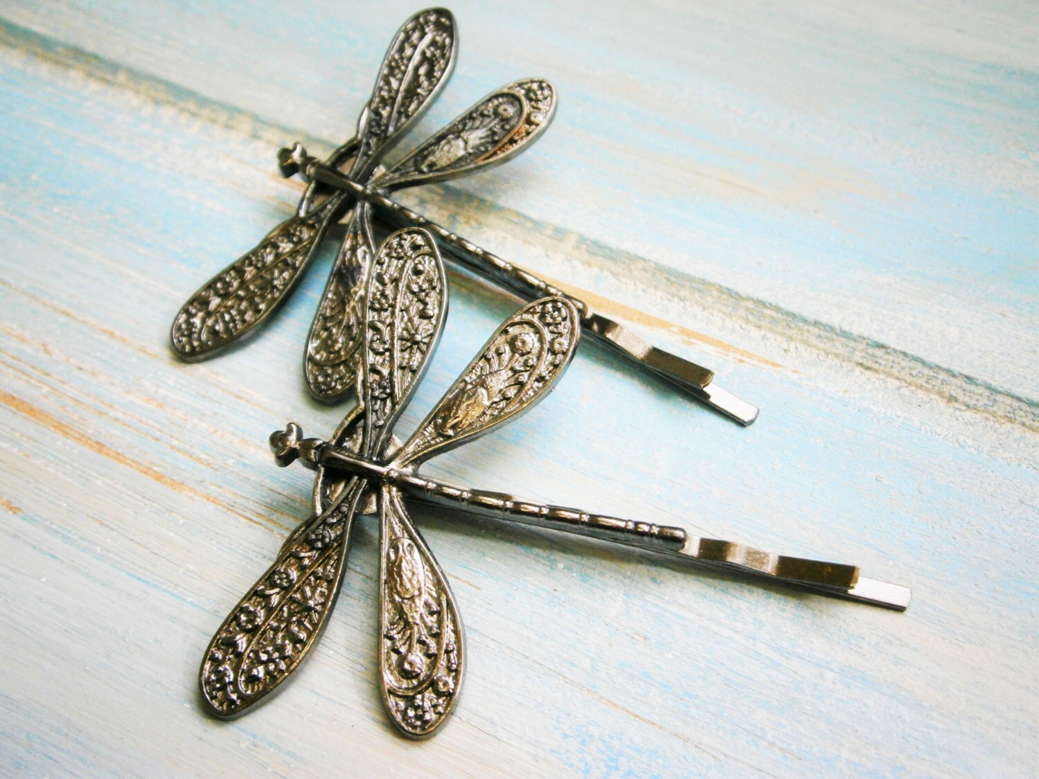 Gunmetal Black Plated Set of 2 Dragonfly Bobby Pins Dragonfly - Etsy