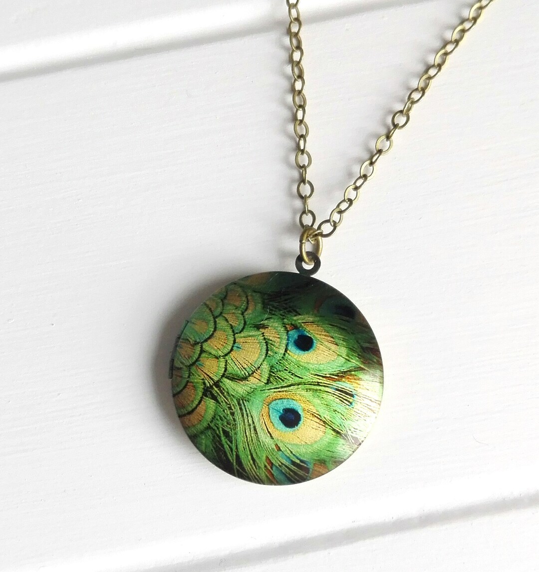 Peacock Feather Picture Locket Necklace/antique Bronze Locket With ...