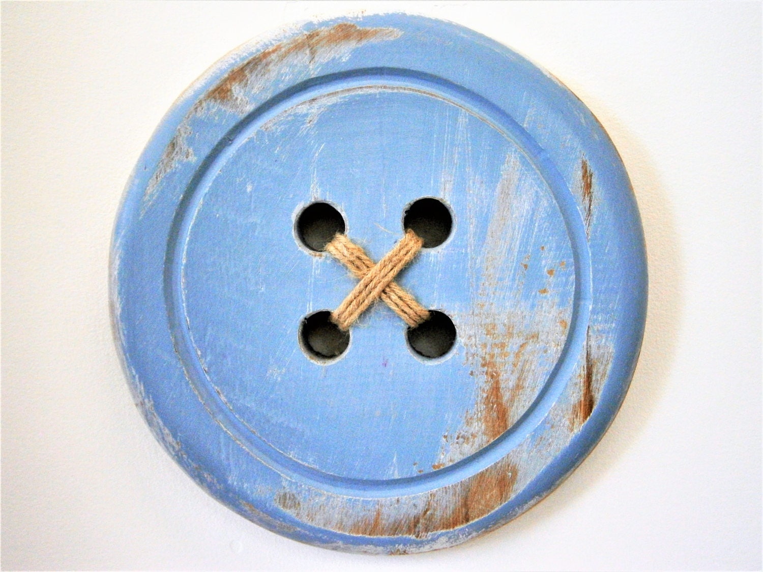 Wall Art/White Painted Large Button with a distressed Shabby Chic ...