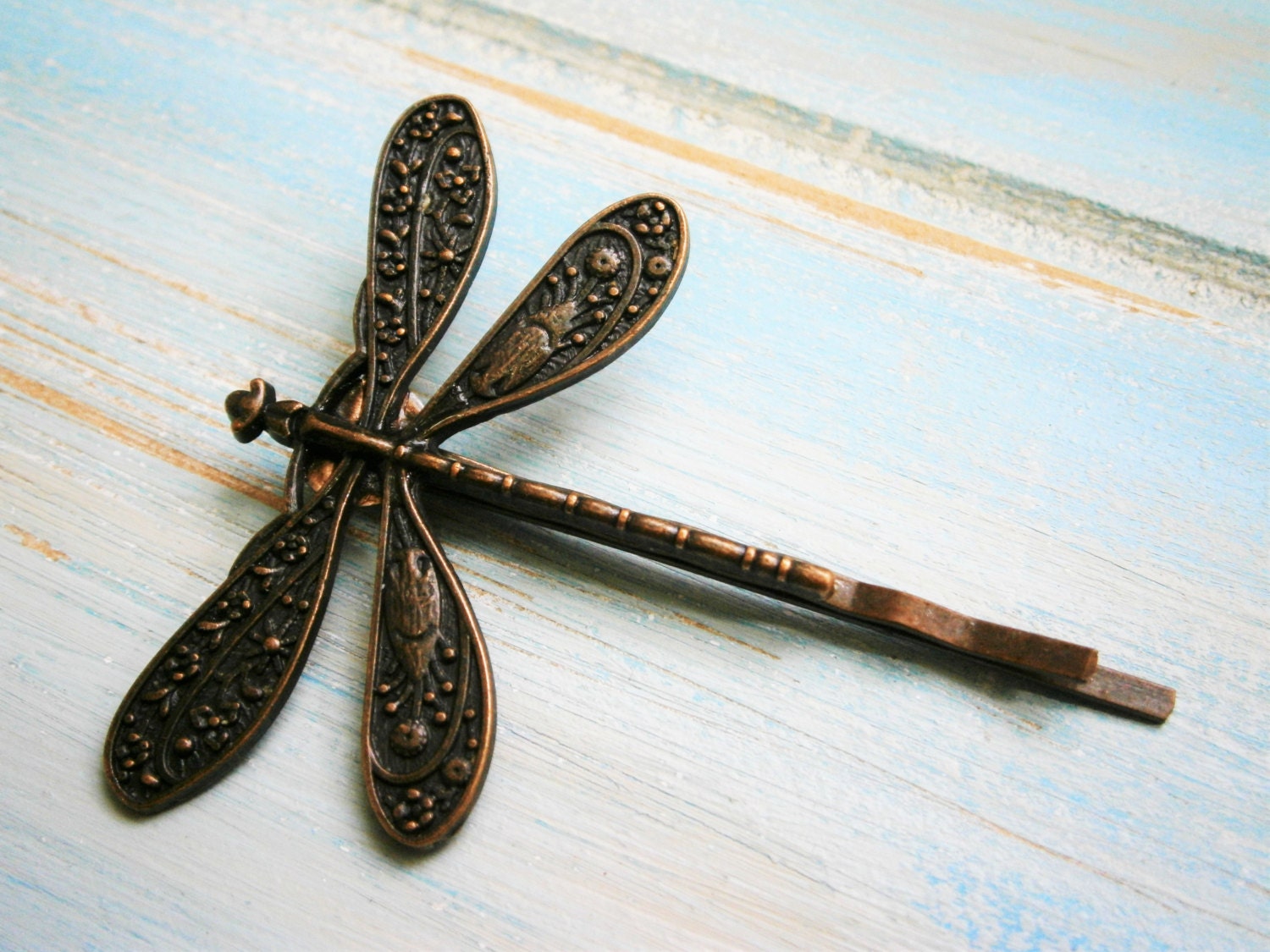 One Red Copper Plated Dragonfly Bobby Pin, Dragonfly Hair Clip, Boho ...