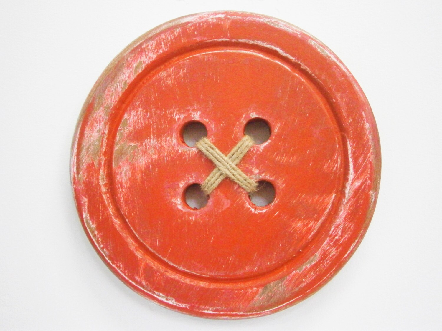 Wood Button Wall Art/red Painted Large Button With a | Etsy