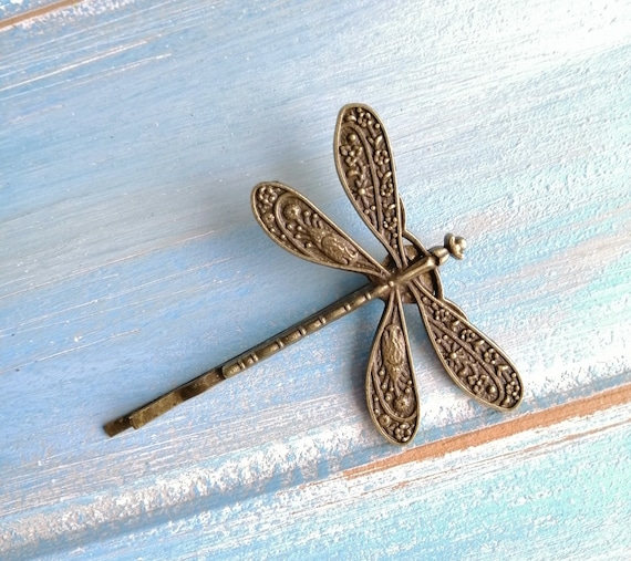 One Antique Bronze Plated Dragonfly Bobby Pin Dragonfly Hair | Etsy