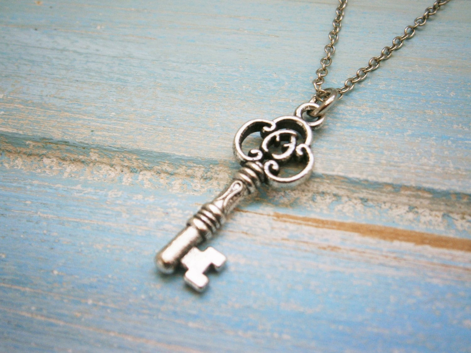 Antique Silver Small Filigree Key Charm Necklace/boho Necklace ...