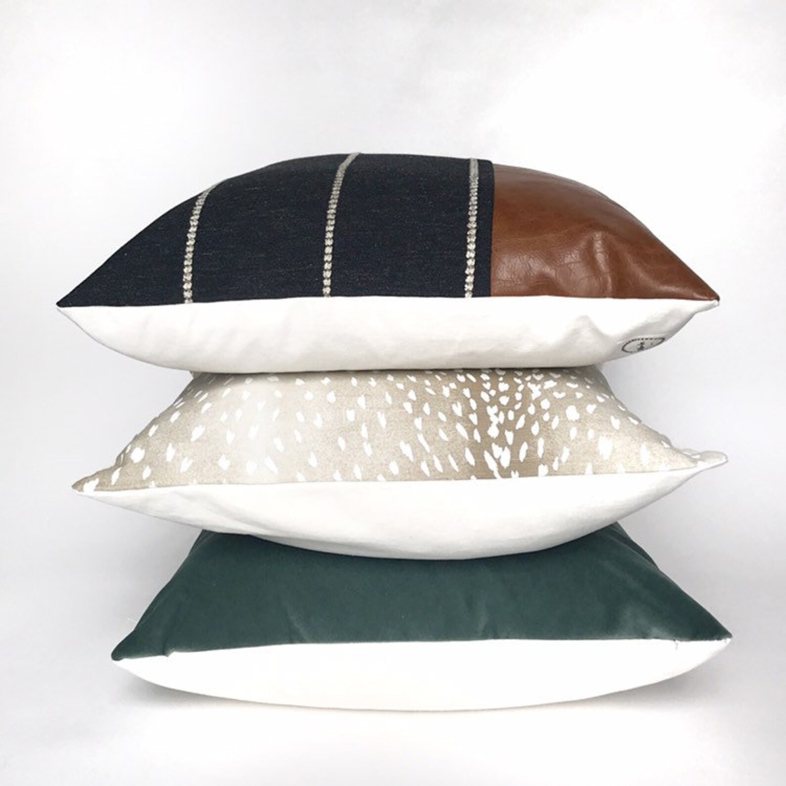 Charcoal Stripe Color Block Pillow Cover, Black and Faux Leather Pillow ...