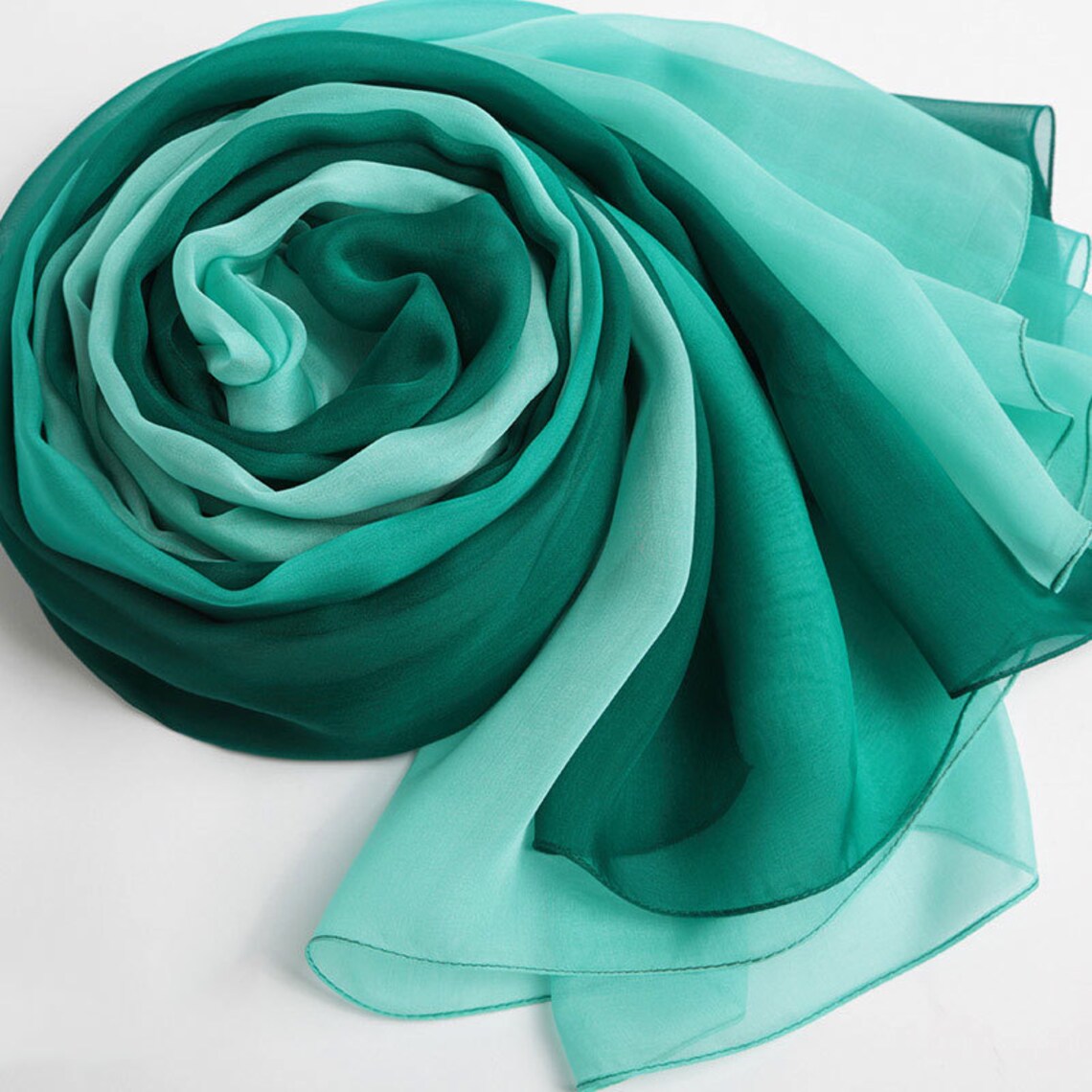 Green Silk Scarf - Green Gradient Coloured Silk Chiffon Scarf -gradient ...