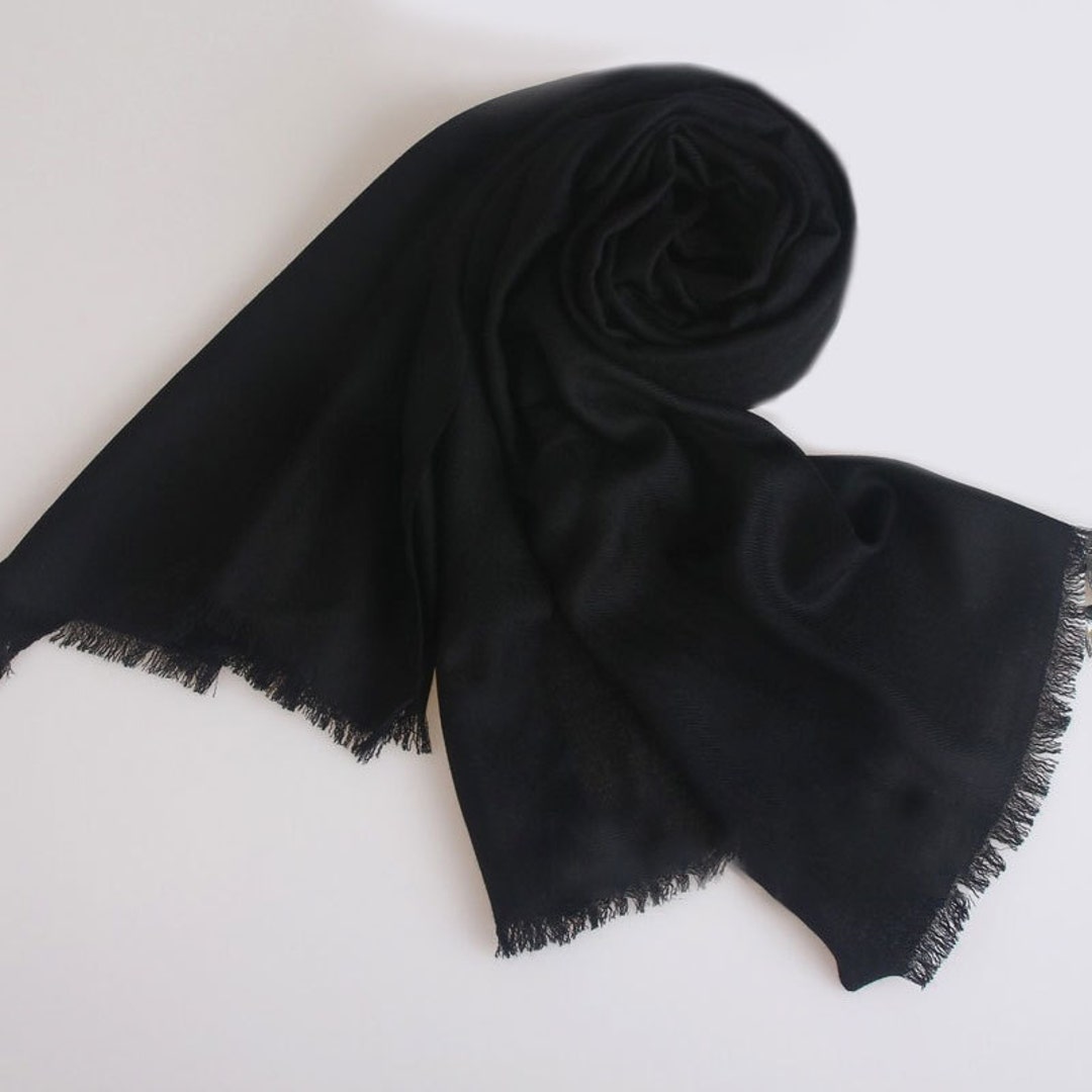 Large Wool Scarf - Black Wool Scarf - 80 Thread Count Wool Scarf ...