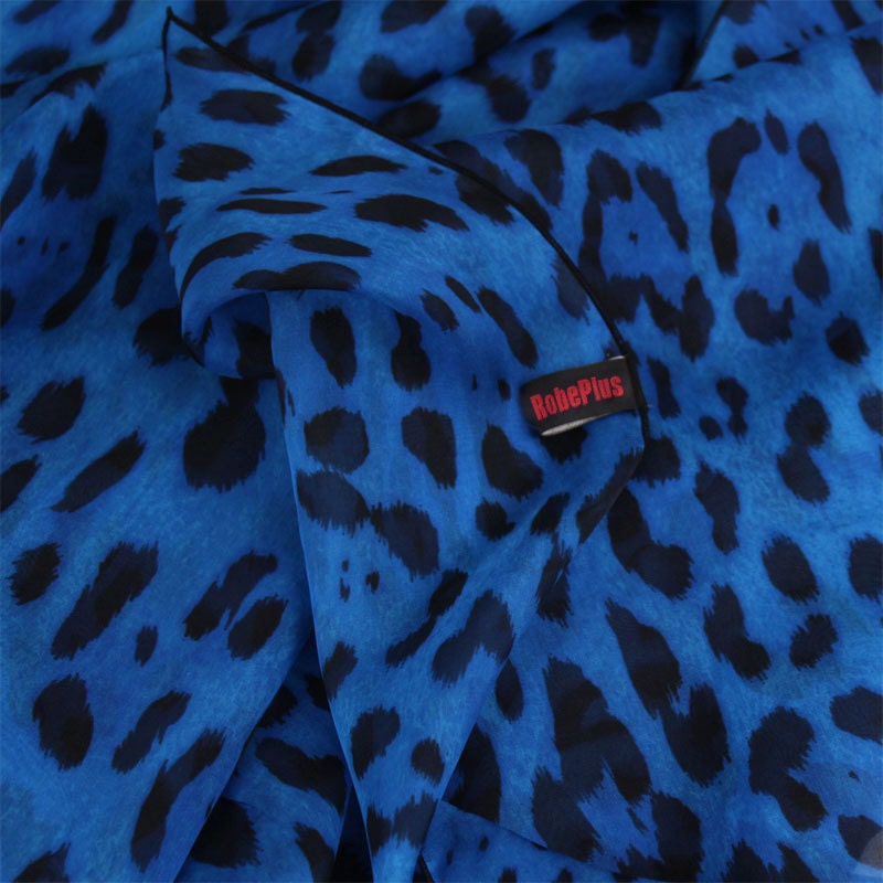 Blue Silk Chiffon Scarf With Leopard Print - Leopard Printed Silk ...