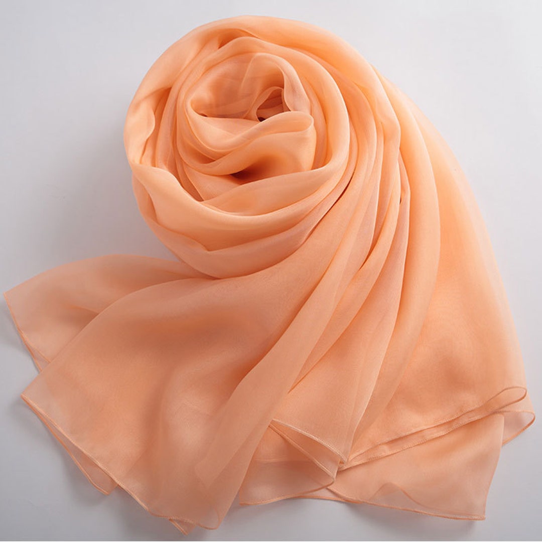 Light Salmon Silk Chiffon Scarf - Pale Orange Mulberry Silk Scarf ...