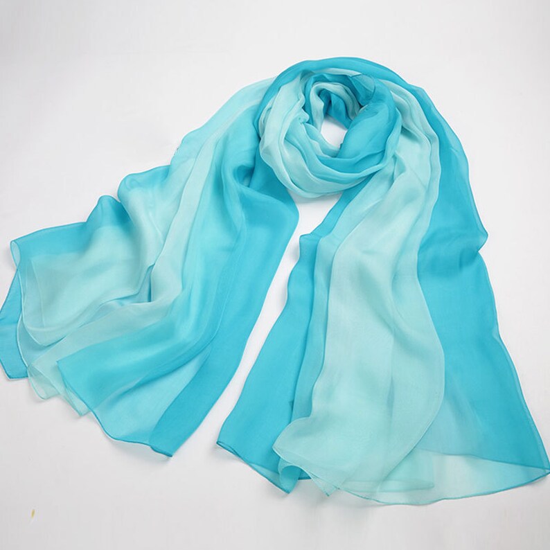 Light Sky Blue Gradient Silk Scarf - Cyan Gradient Coloured Silk ...