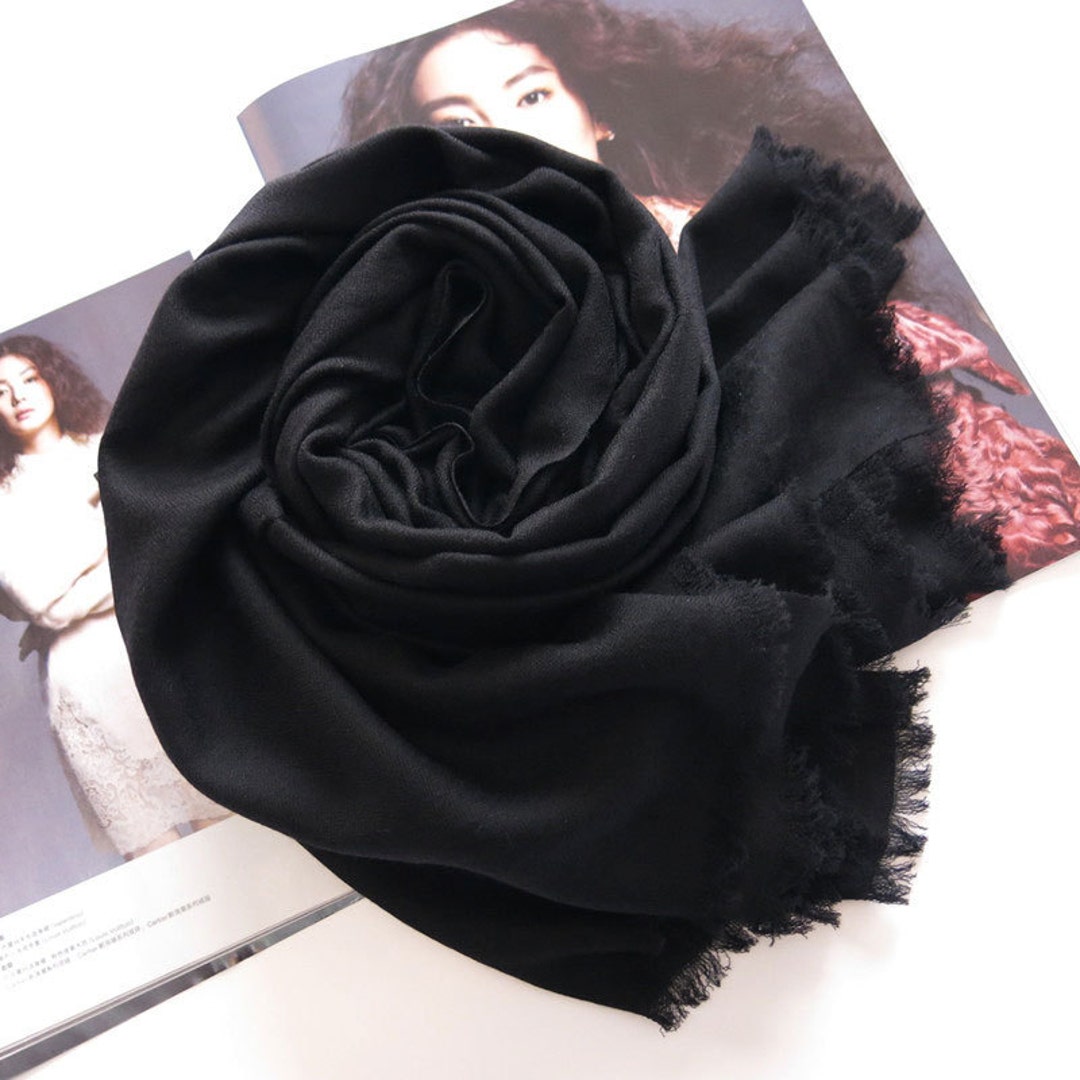 Large Black Wool Blend Scarf - 200 Thread Count Premium Wool Scarf ...