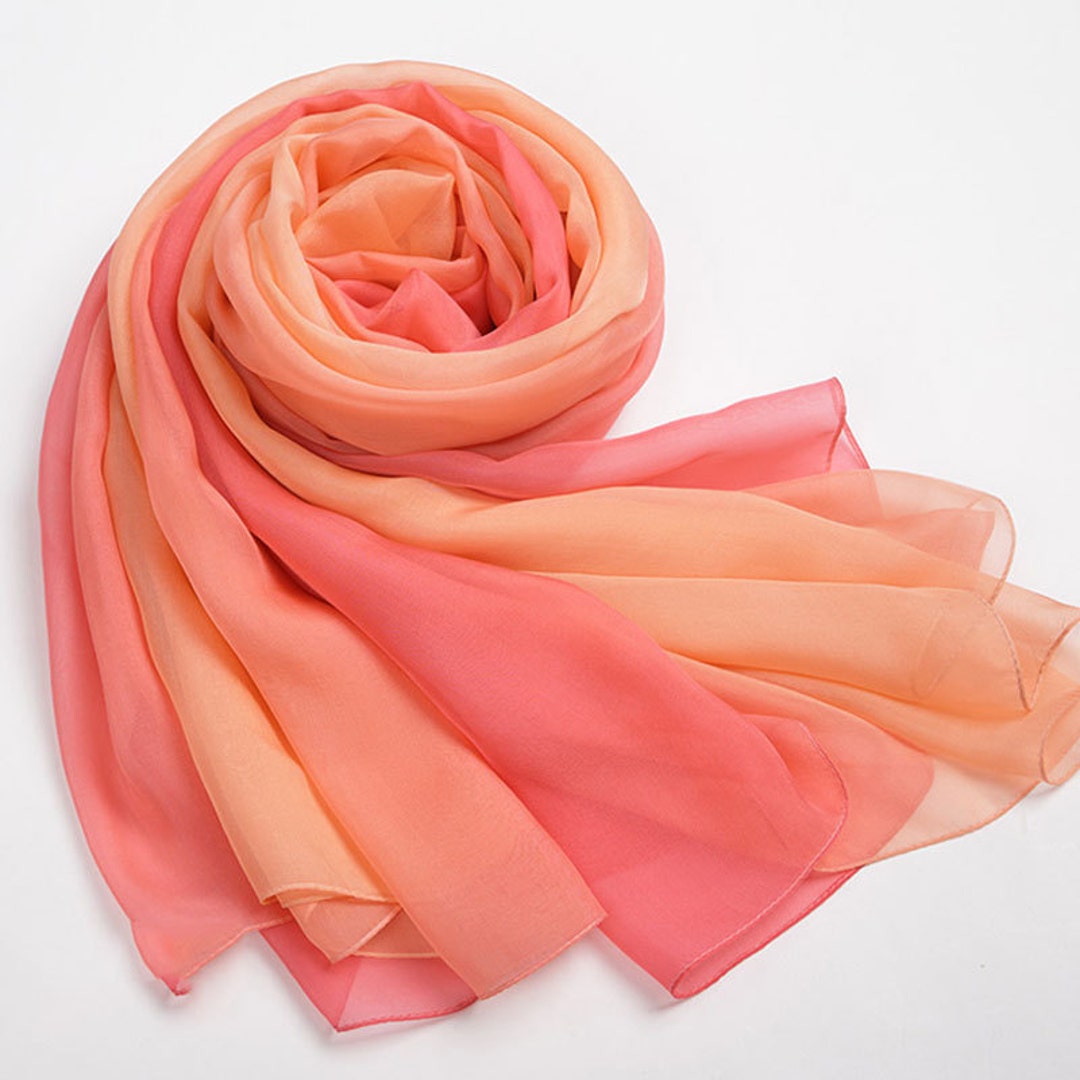 Gradient Colour Silk Chiffon Scarf - Orange and Coral Gradient Coloured ...