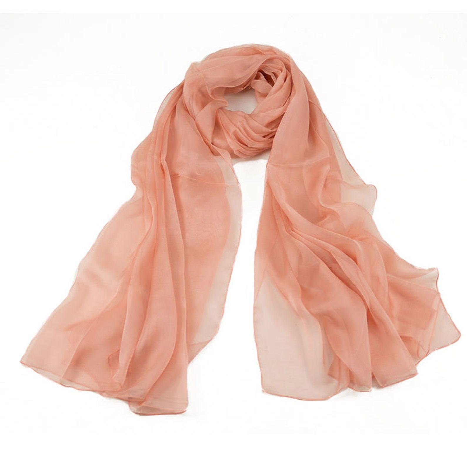 Light Salmon Color Silk Chiffon Scarf - Sandy Brown Silk Chiffon Scarf ...
