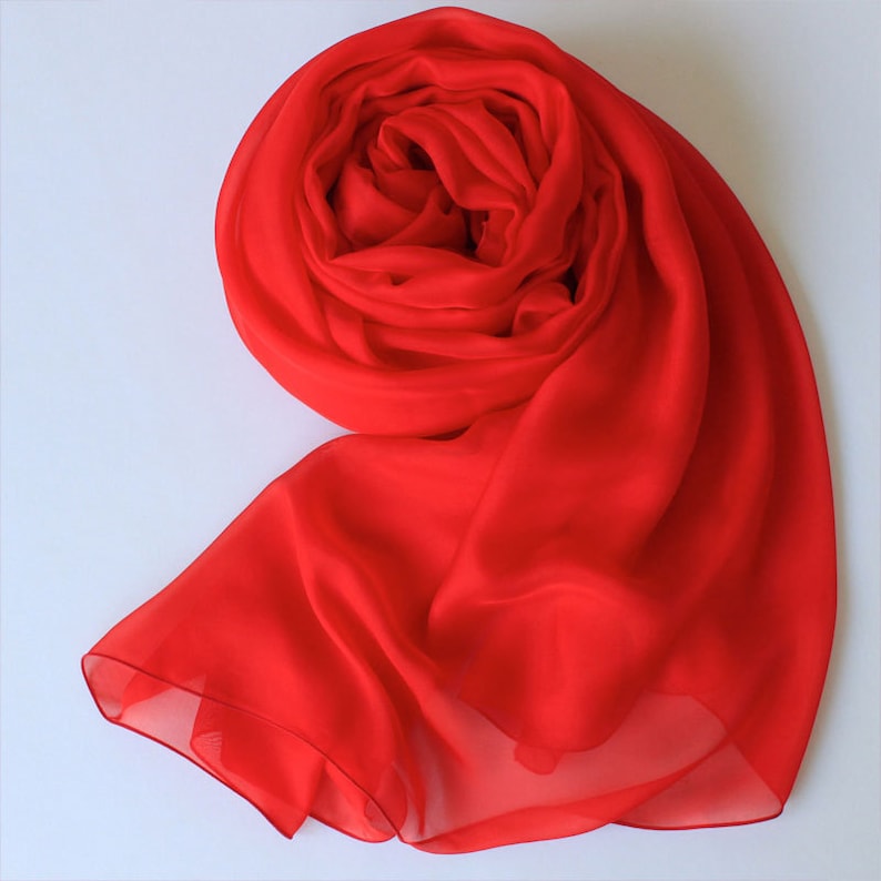 True Red Silk Scarf - Bright Red Silk Chiffon Scarf - AS6 - Etsy