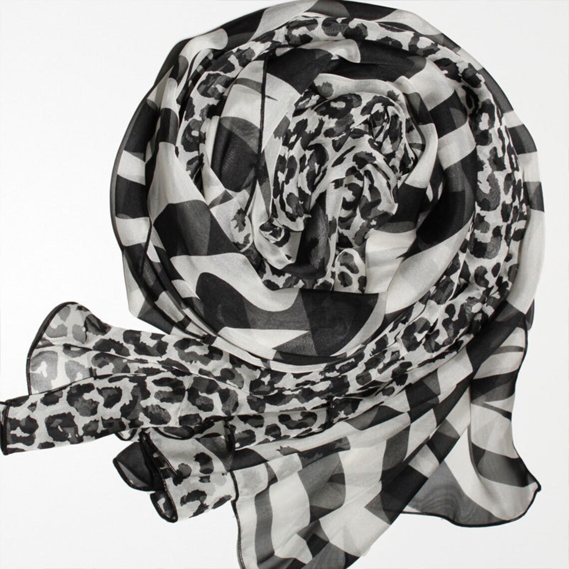 Animal Print Silk Scarf - Leopard and Zebra Printed Silk Scarf - White ...