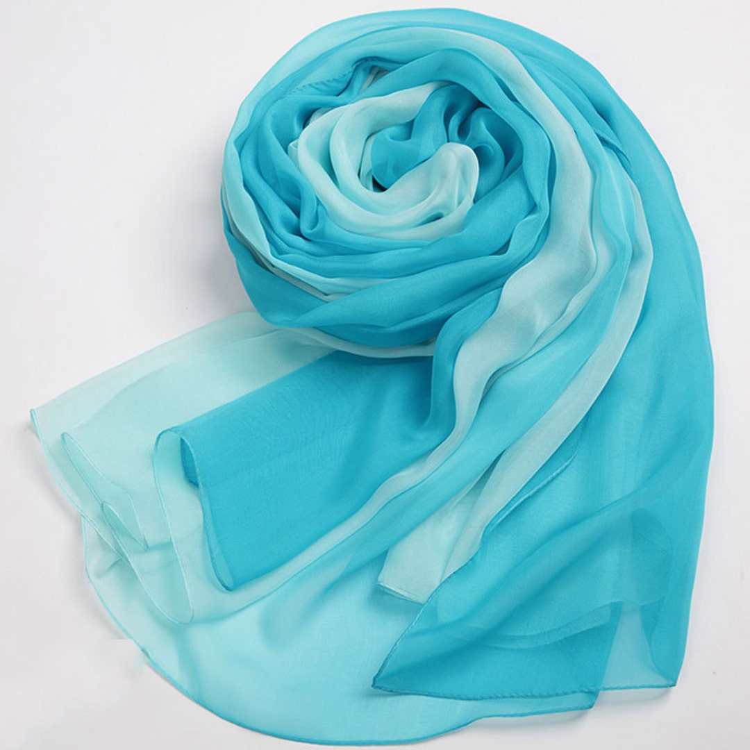 Light Sky Blue Gradient Silk Scarf - Cyan Gradient Coloured Silk ...