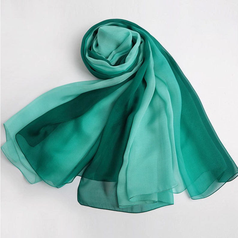 Green Silk Scarf - Green Gradient Coloured Silk Chiffon Scarf -gradient ...