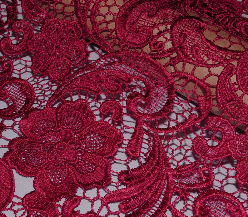 Floral Venise Lace Fabric Maroon Lace Fabric Dark Red Lace | Etsy
