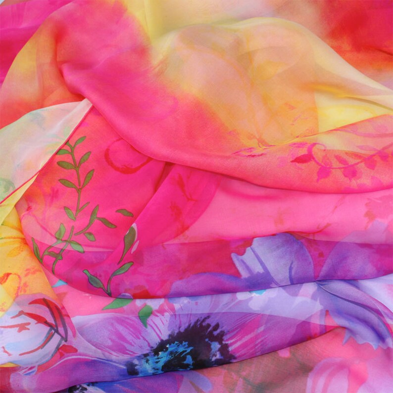 Deep Pink Silk Scarf With Large Floral Print Floral Silk | Etsy