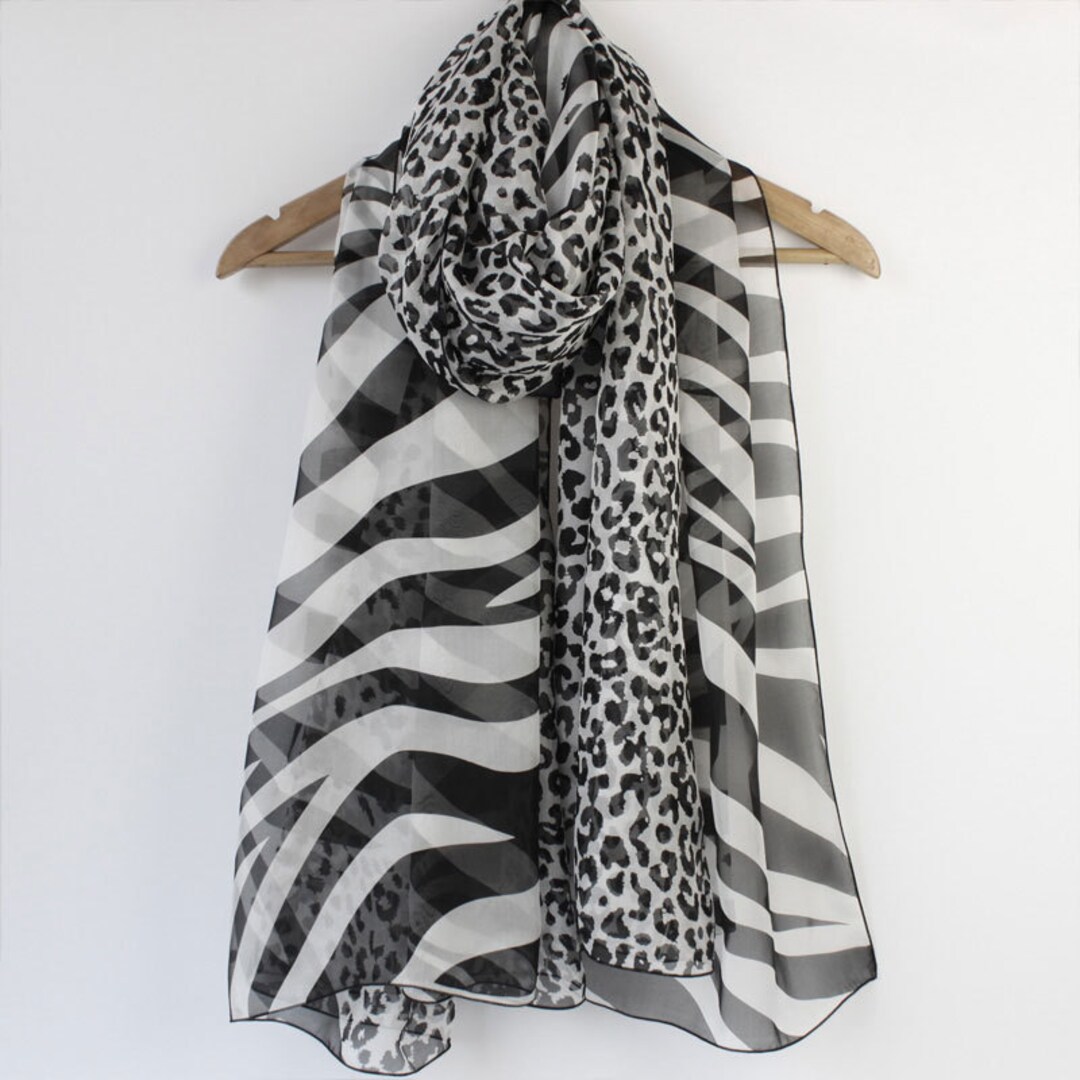 Animal Print Silk Scarf - Leopard and Zebra Printed Silk Scarf - White ...