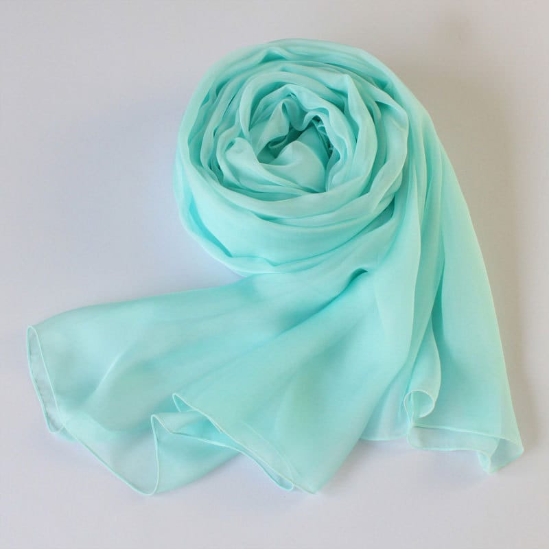 Light Cyan Silk Scarf Aquamarine Mulberry Silk Chiffon Scarf - Etsy Israel