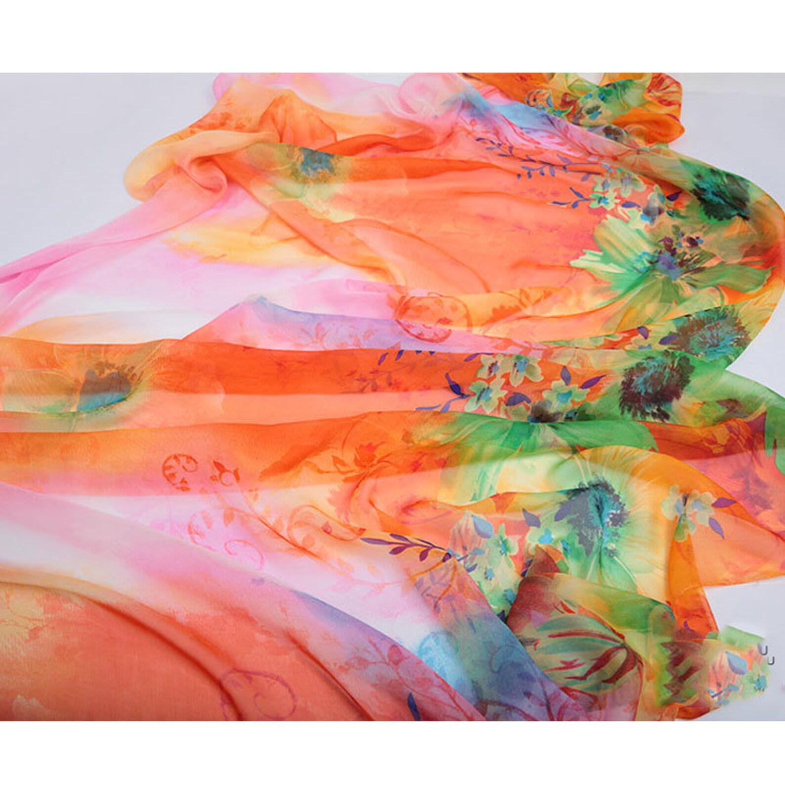 Floral Printed Silk Chiffon Scarf Silk Scarf With Floral Print Large ...