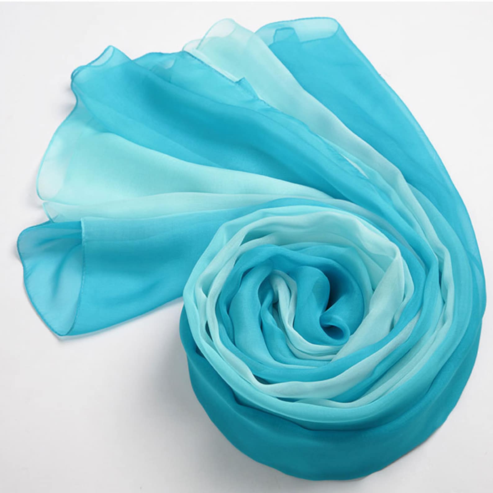 Light Sky Blue Gradient Silk Scarf - Cyan Gradient Coloured Silk ...