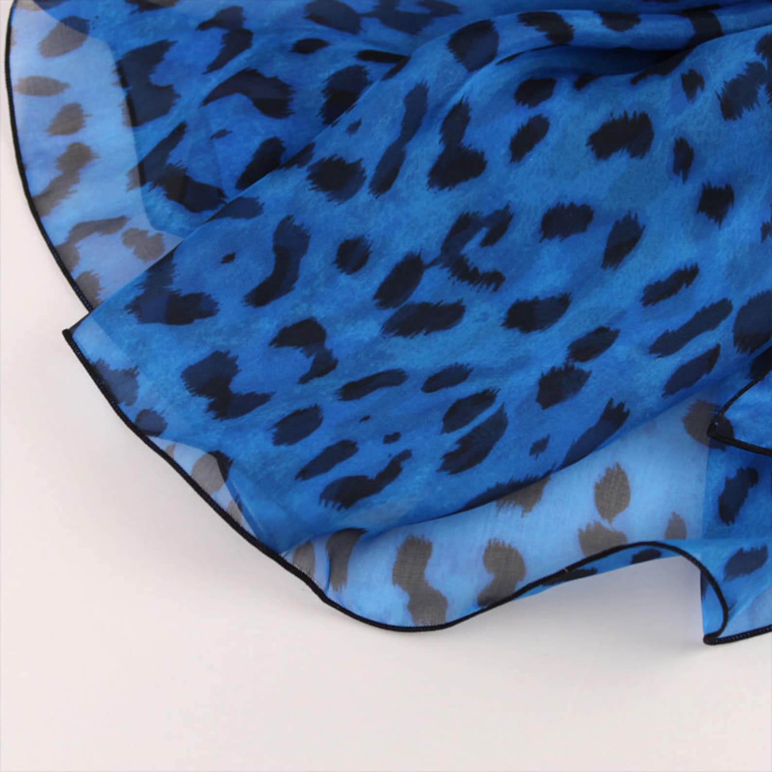 Blue Silk Chiffon Scarf With Leopard Print - Leopard Printed Silk ...
