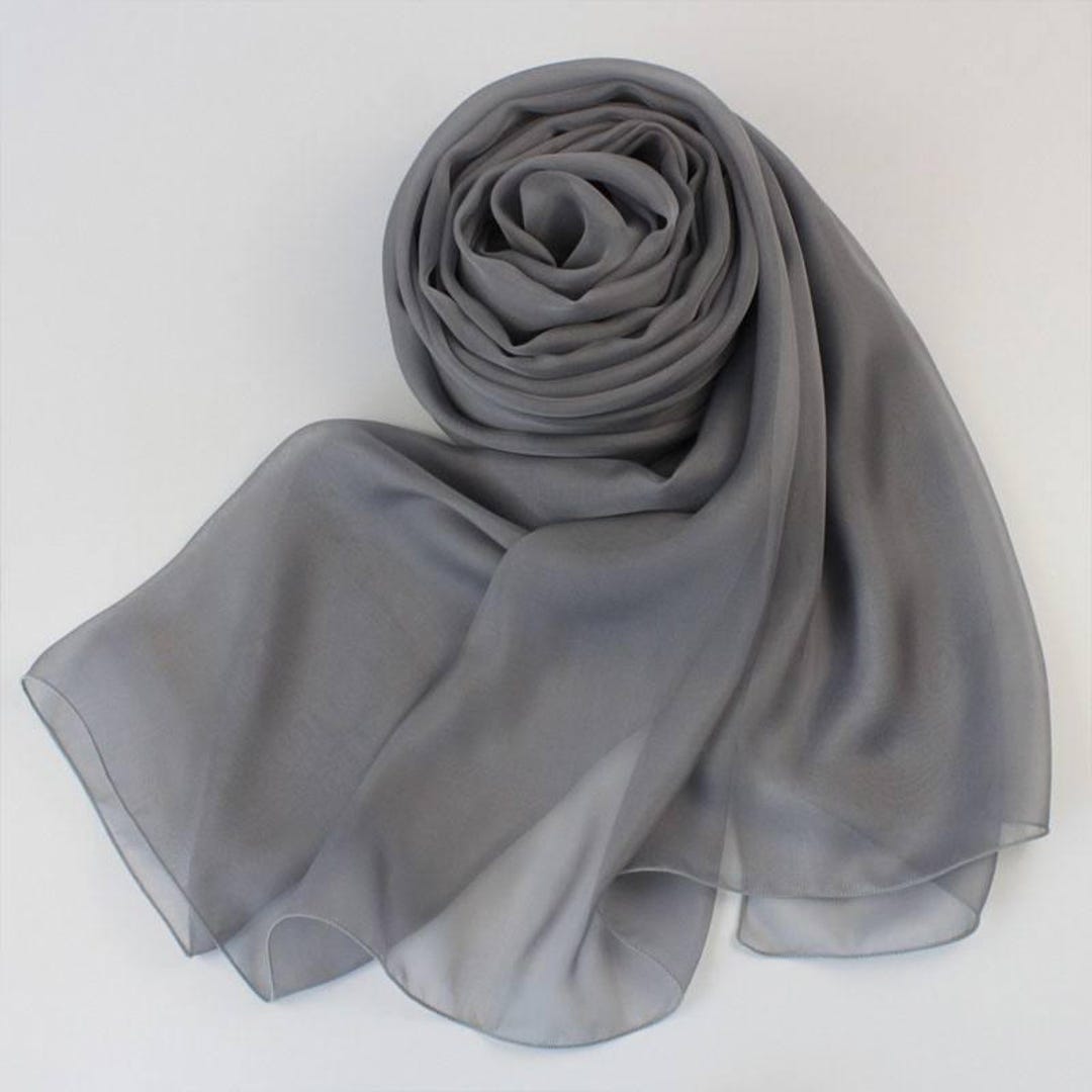 Dark Gray Silk Scarf - Dark Grey Mulberry Silk Chiffon Scarf - Gray ...
