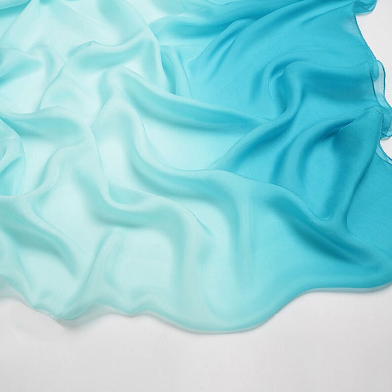 Light Sky Blue Gradient Silk Scarf - Cyan Gradient Coloured Silk ...