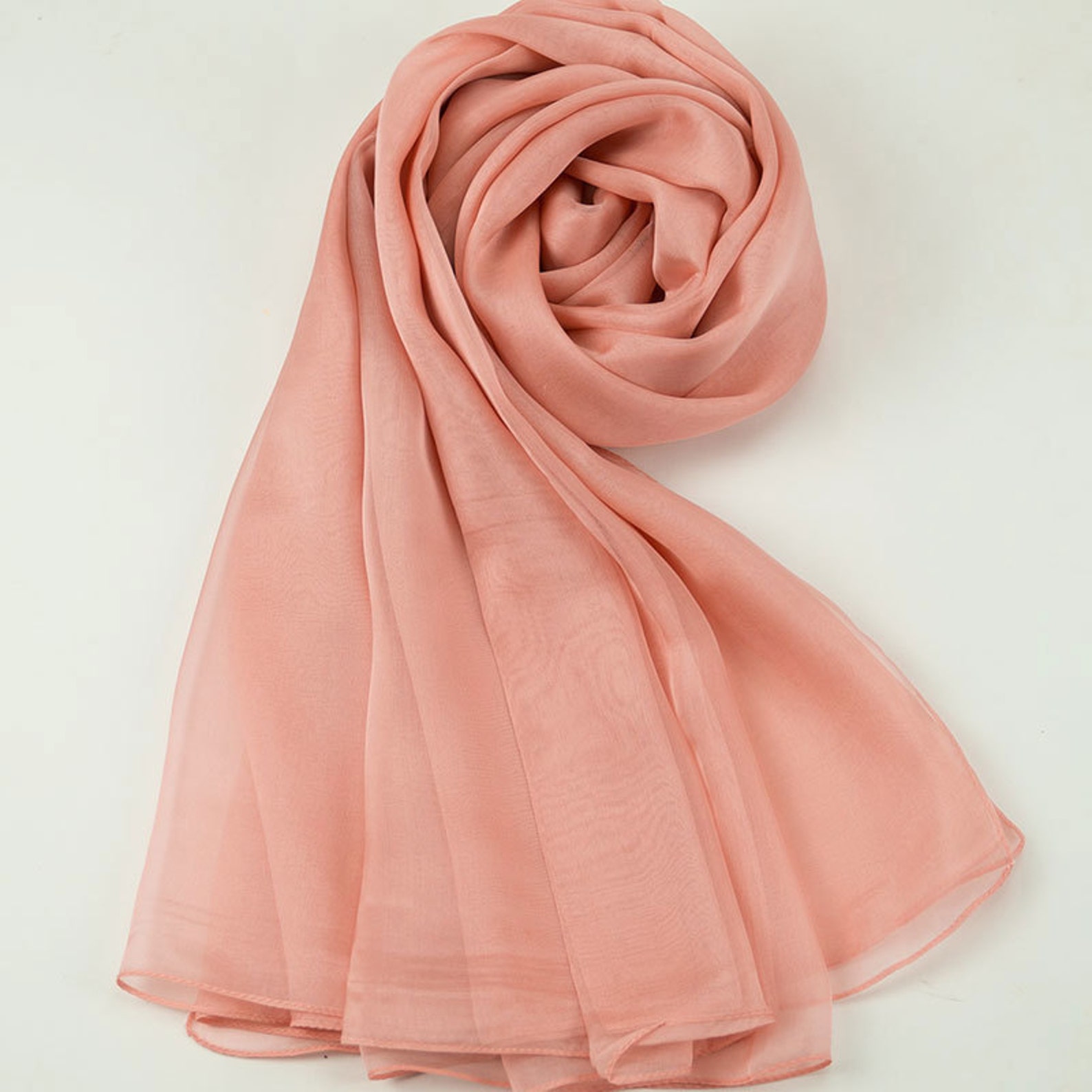 Light Salmon Color Silk Chiffon Scarf - Sandy Brown Silk Chiffon Scarf ...