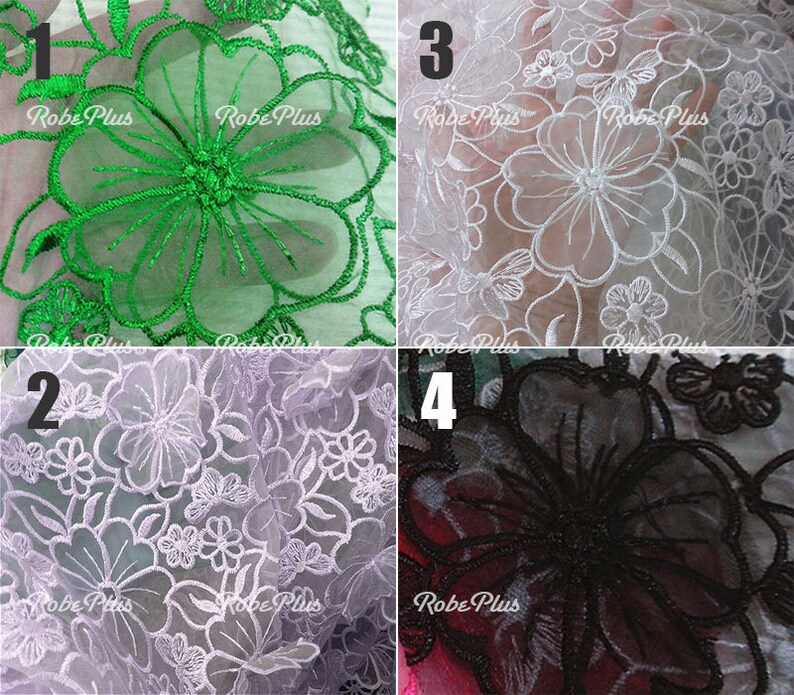 Floral Embroidered Organza Lace Fabric with Applique | Etsy