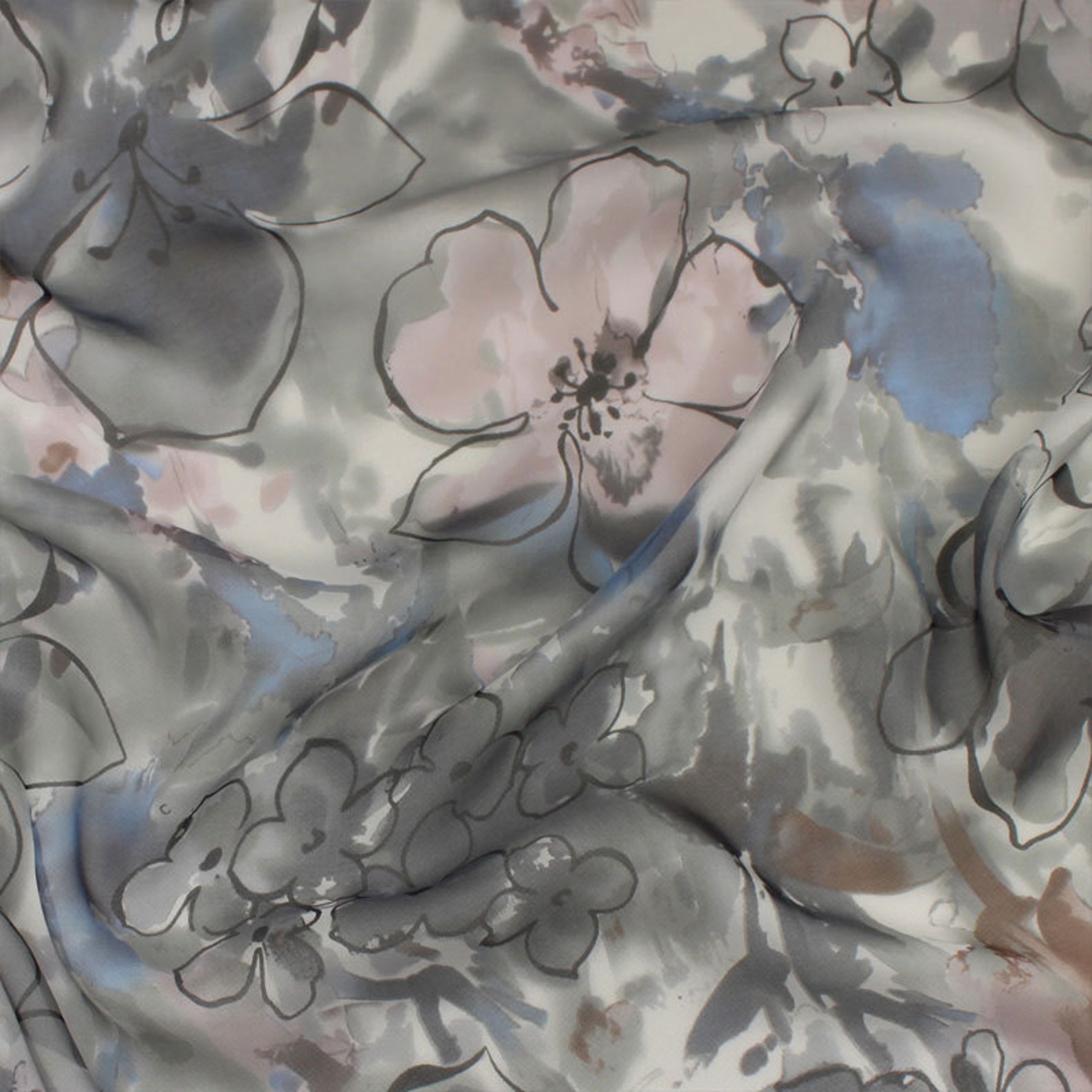 Gray Floral Silk Scarf Floral Grey Silk Scarf Grey Silk - Etsy