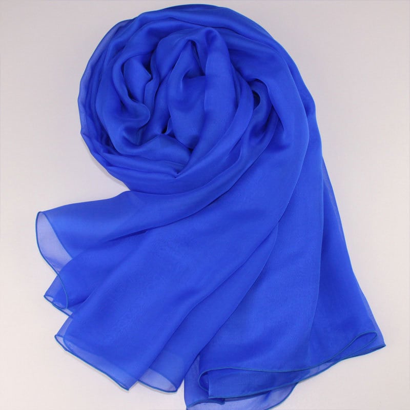 Royal Blue Silk Scarf - Crystal Blue Mulberry Silk Chiffon Scarf - AS12 ...