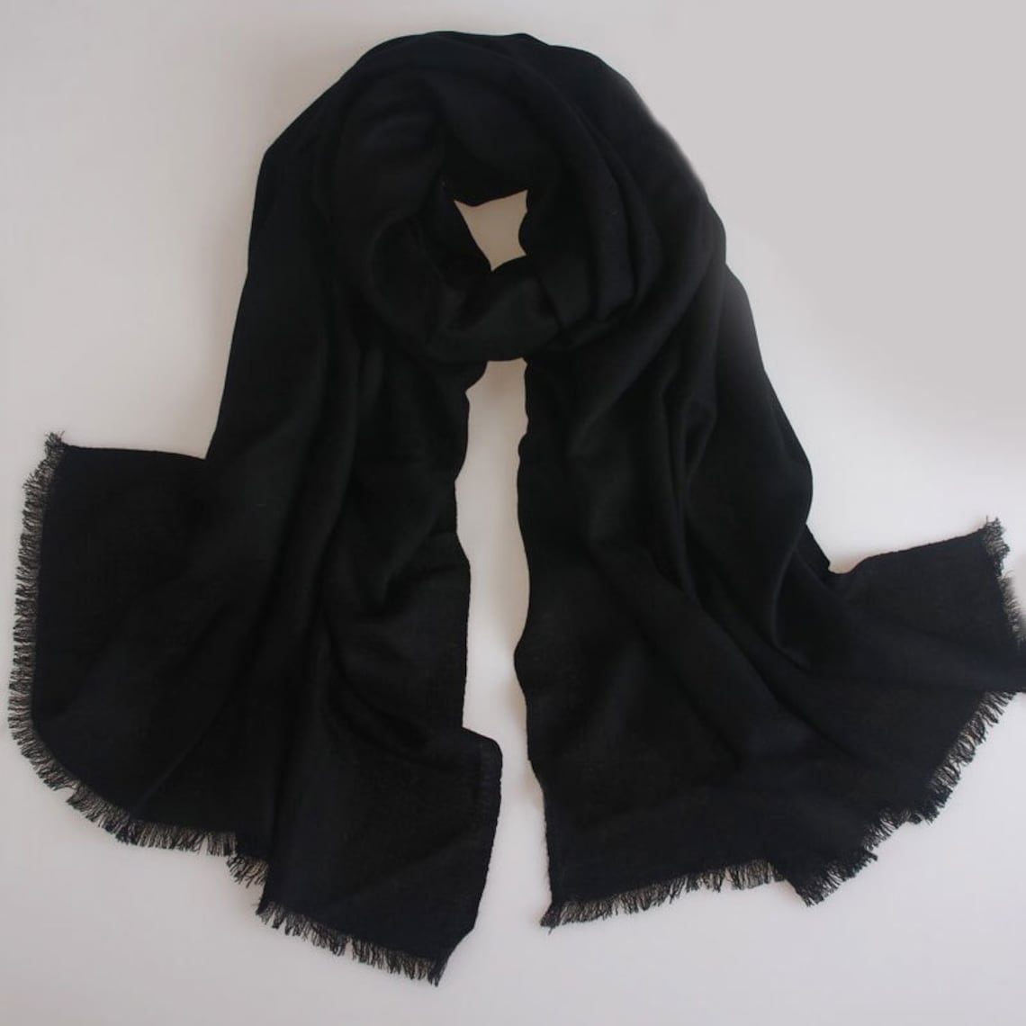 Large Wool Scarf Black Wool Scarf 80 Thread Count Wool Scarf Solid ...