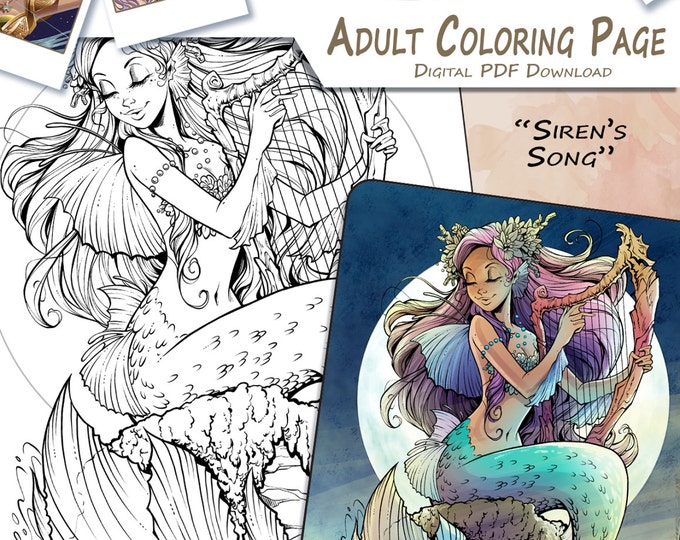 Siren's Song - Adult Coloring Page - Etsy