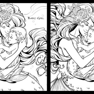 Mother and Baby Mermaid Adult Coloring Page - Etsy