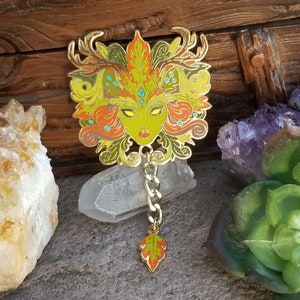 Green Lady/green Man Autumn Enamel Pin - Etsy