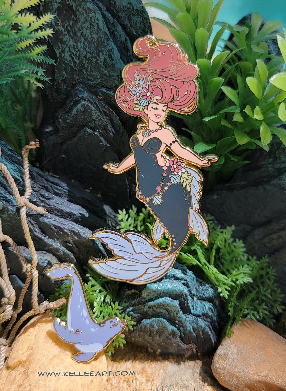 Mermaid and Seal Hard Enamel Pins - Etsy