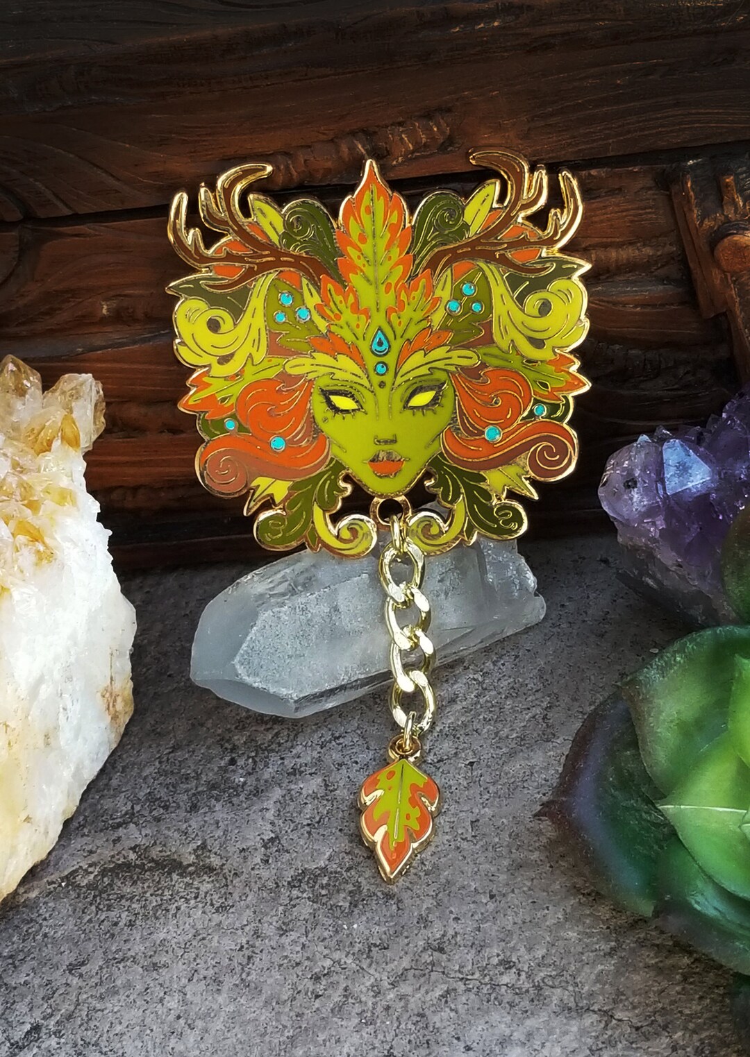Green Lady/green Man Autumn Enamel Pin - Etsy