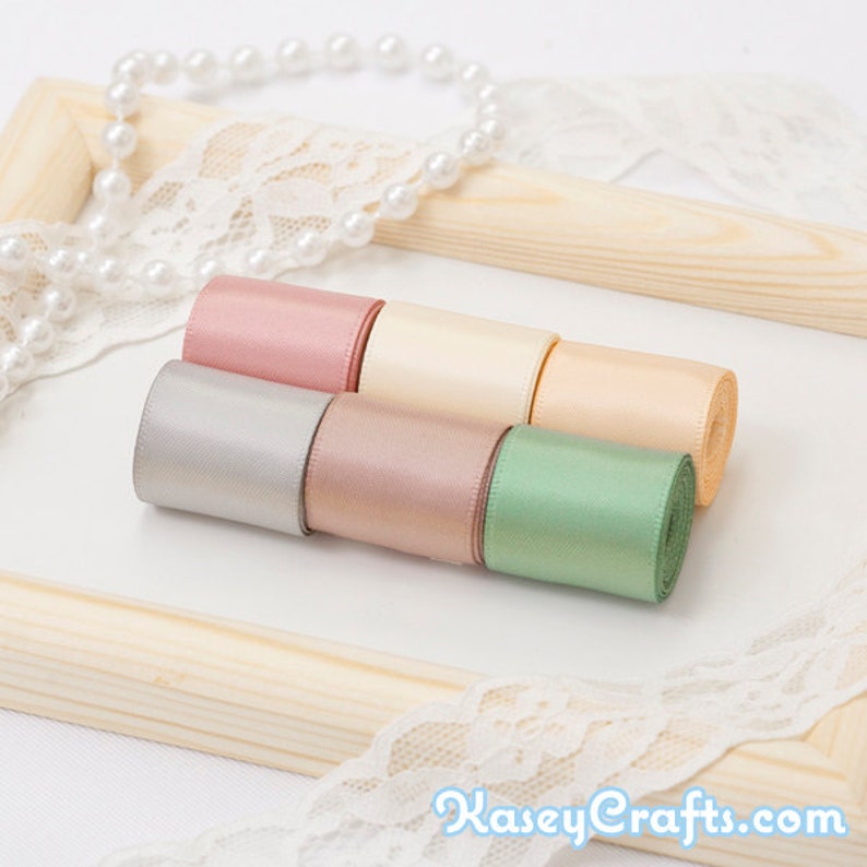 Classic Pastels Theme Ribbon Set, 6 PCS Double Faced Satin Ribbons ...